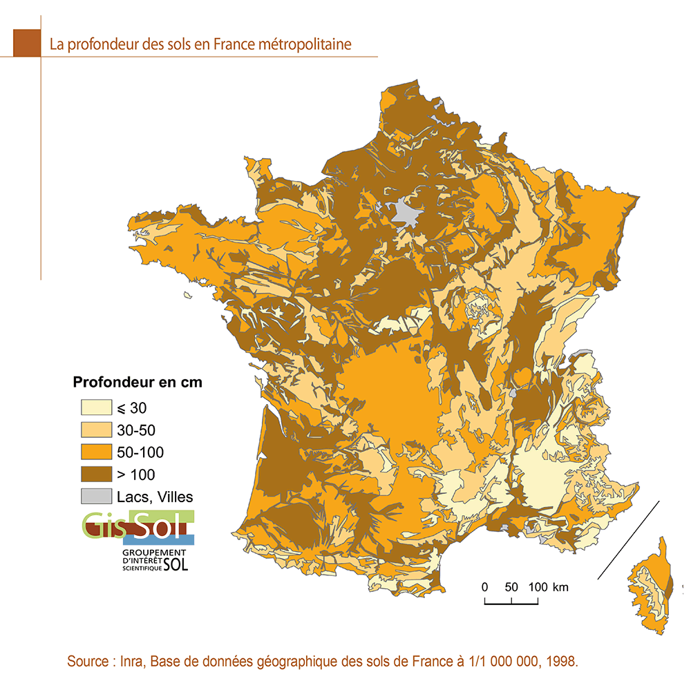 La profondeur des sols en France métropolitaine