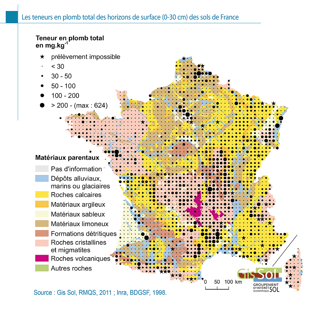 Les teneurs en plomb total des horizons de surface (0-30 cm) des sols ...